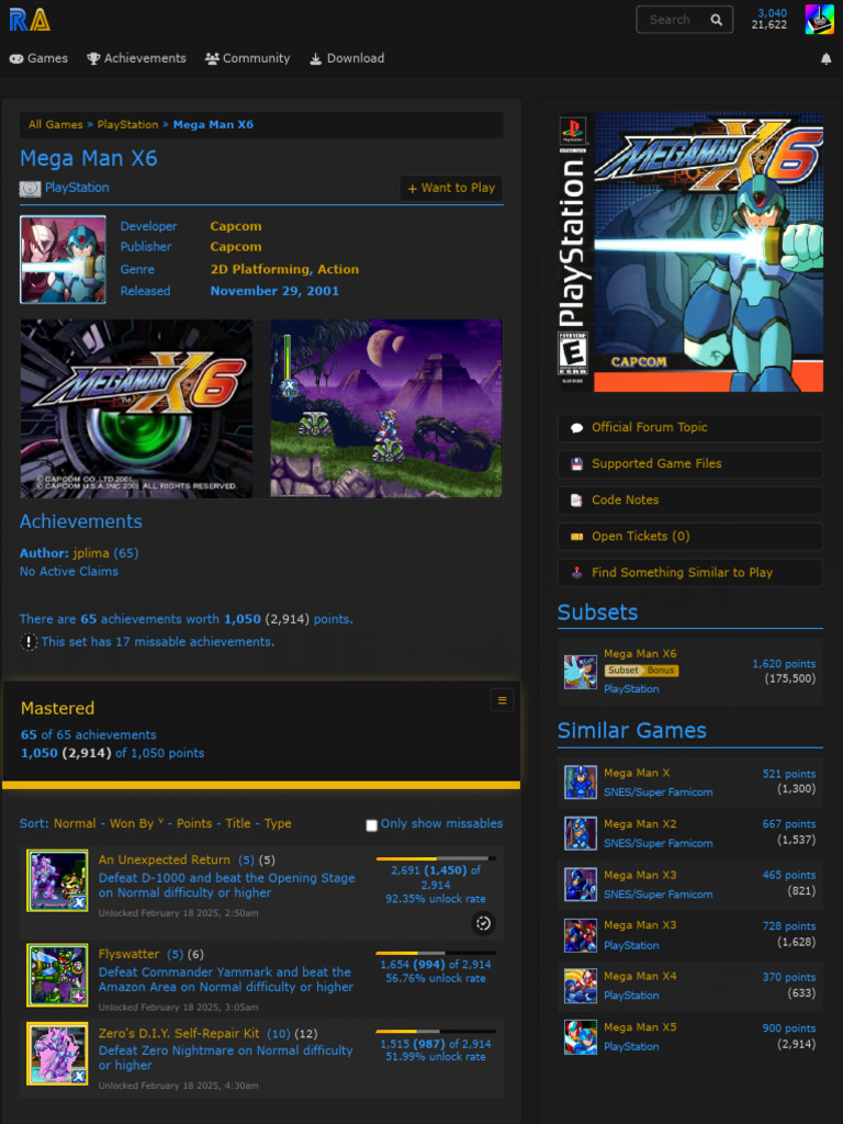 Mega Man X6 (PlayStation) RetroAchievements | PDF | Capcom | Science Fiction Video Games