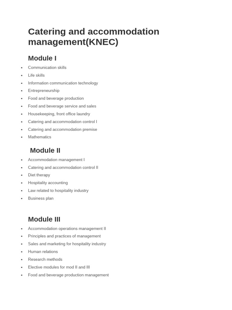Catering and Accommodation Management Course | PDF