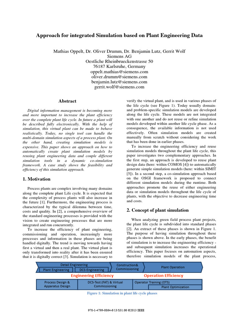 Approach for Integrated Simulation Based on Plant Engineering Data | PDF | Simulation | Product ...