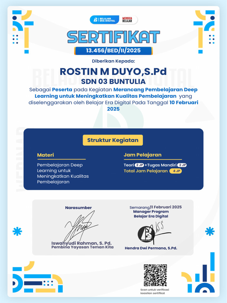 Sertifikat - ROSTIN M DUYO, S.PD | PDF