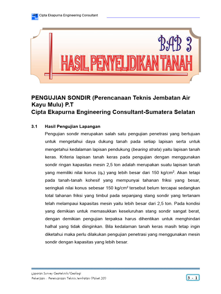 Tugas Data Tanah_Uji Sondir Perencanaan Teknis Jembatan | PDF