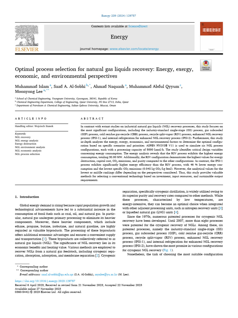 Optimal Process Selection For Natural Gas Liquids Recovery | PDF ...