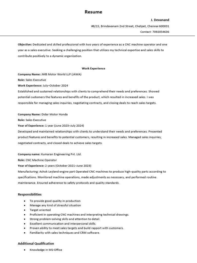 Devanand Resume Updated | PDF | Cognition | Communication