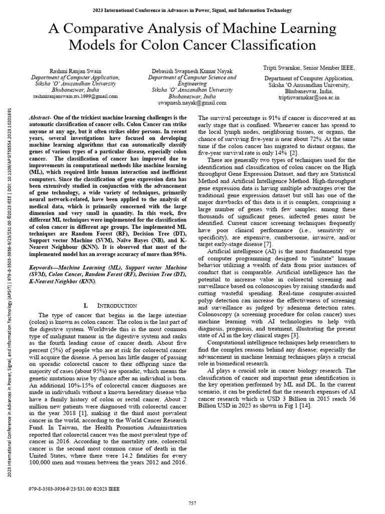 A Comparative Analysis of Machine Learning Models For Colon Cancer ...