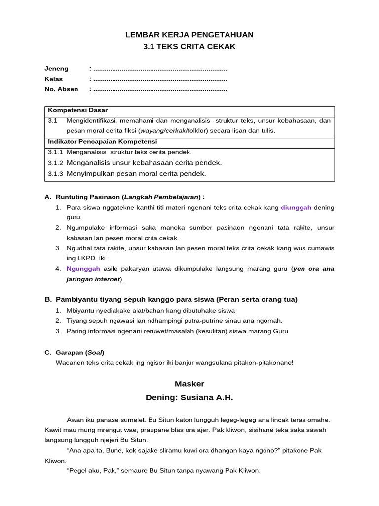 3 LK Pengetahuan Cerkak | PDF