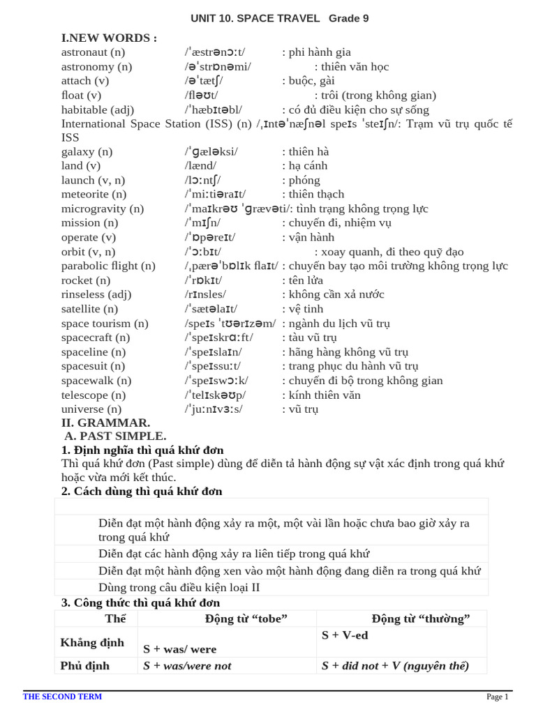 T V NG Và NG Pháp Anh 9 UNIT 10 | PDF