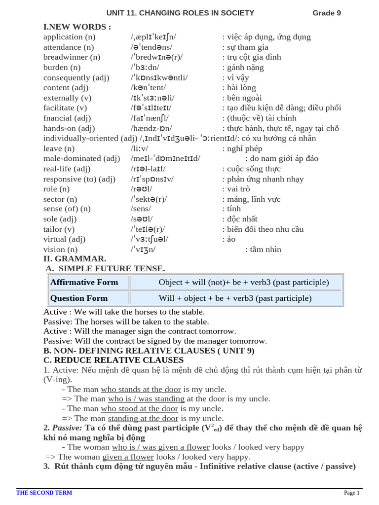 T V NG Và NG Pháp Anh 9 UNIT 11 | PDF