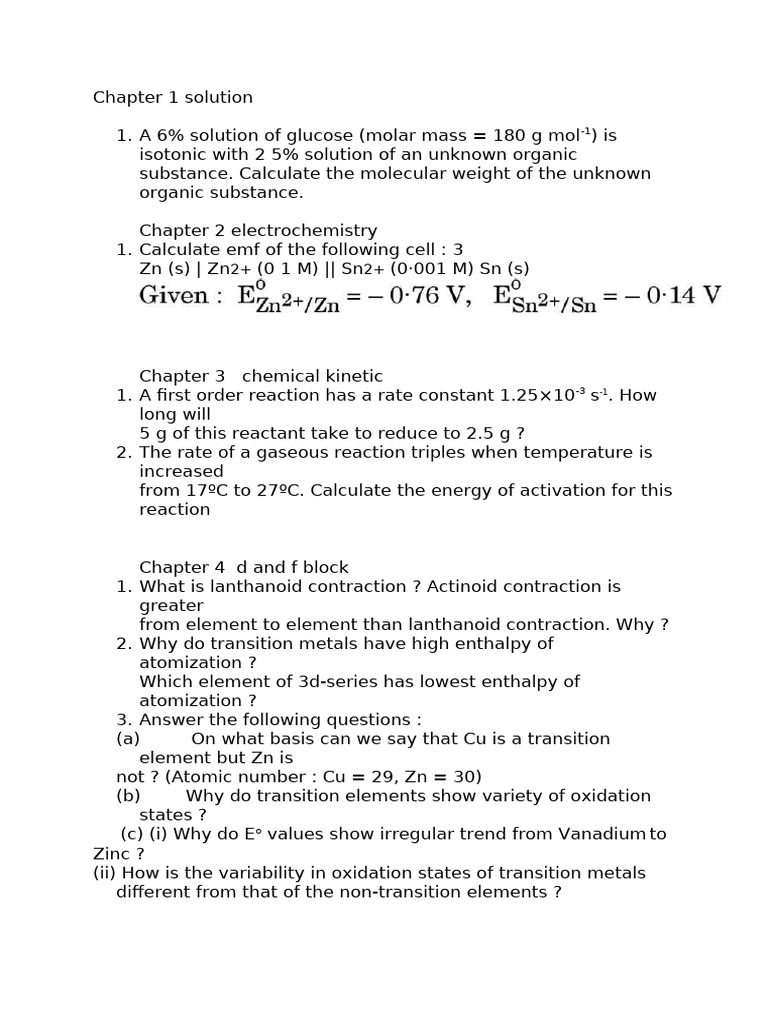 Imp. Question Chemistry For Class 12 | PDF | Chemical Reactions ...