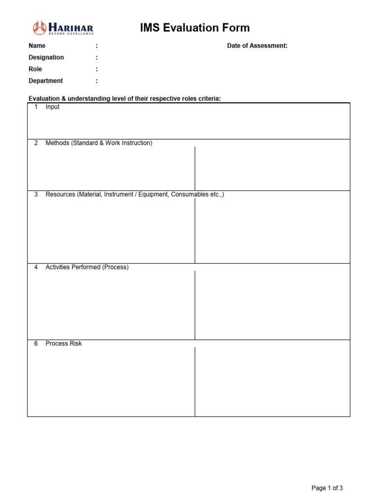 IMS Evaluation Form Overview | PDF