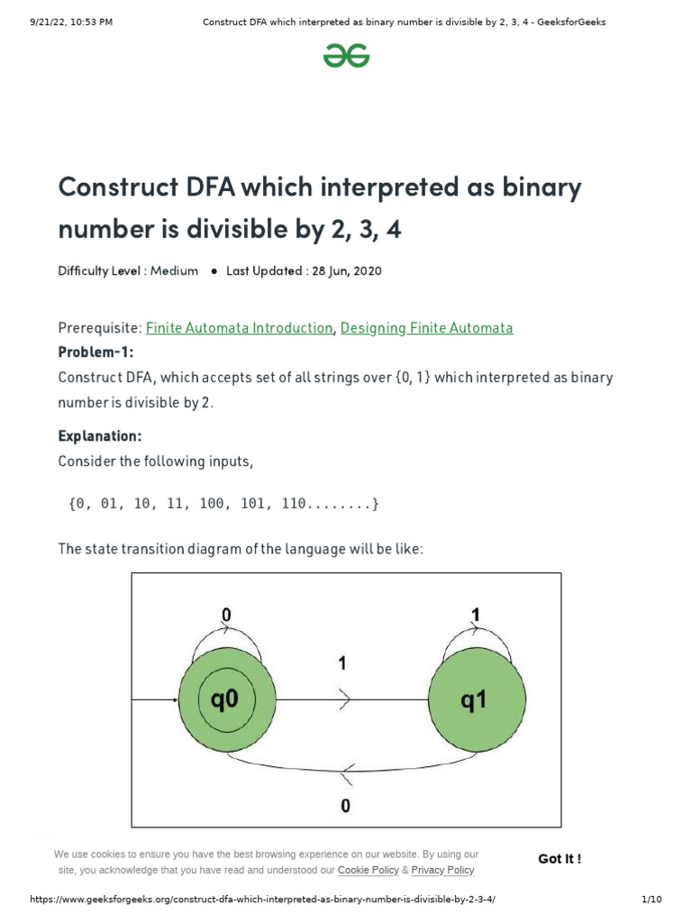 Construct Dfa Which Interpreted As Binary Number Is Divisible By 2 3
