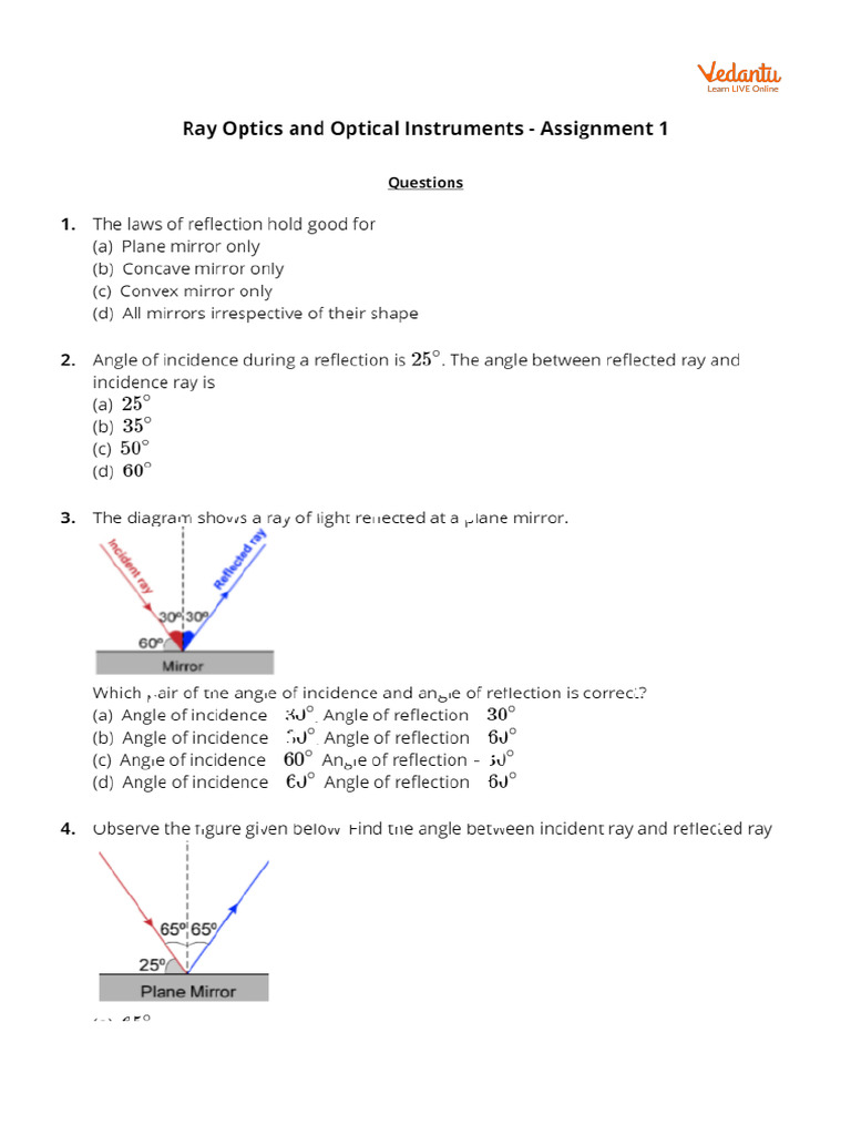 Ray Optics and Optical Instruments - Assignment 1 | PDF