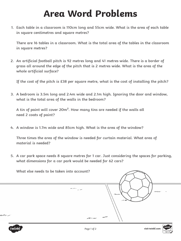 t2 M 1424 Area Word Problems Worksheet - Ver - 2 | PDF