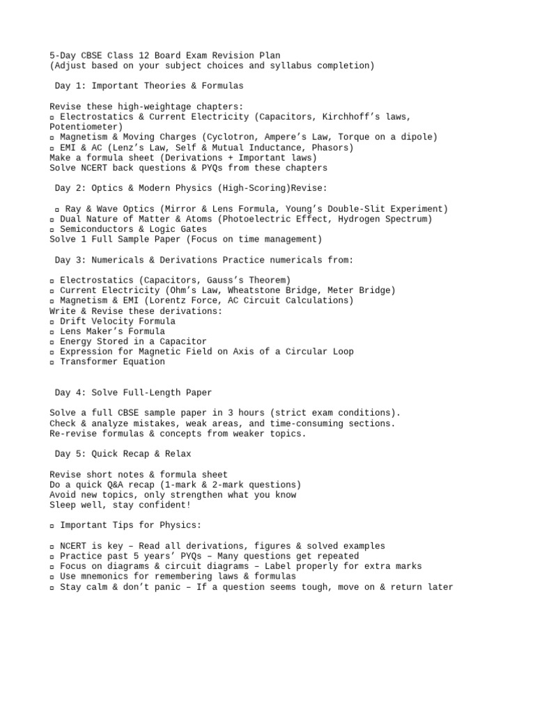 5-Day CBSE Class 12 Board Exam Revi | PDF