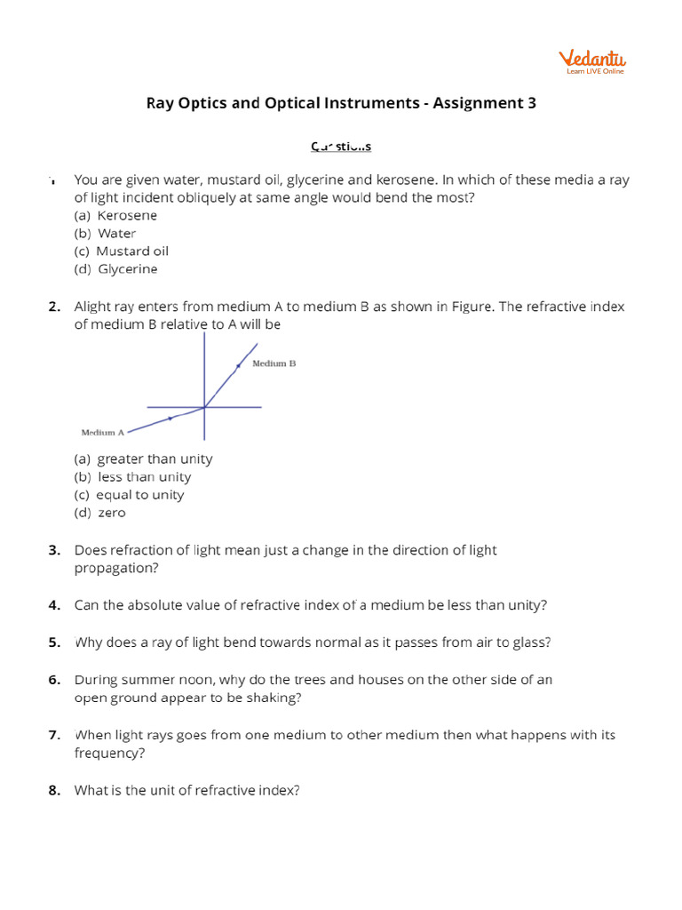 Ray Optics and Optical Instruments - Assignment 3 | PDF