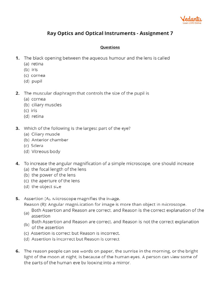 Ray Optics and Optical Instruments - Assignment 7 | PDF