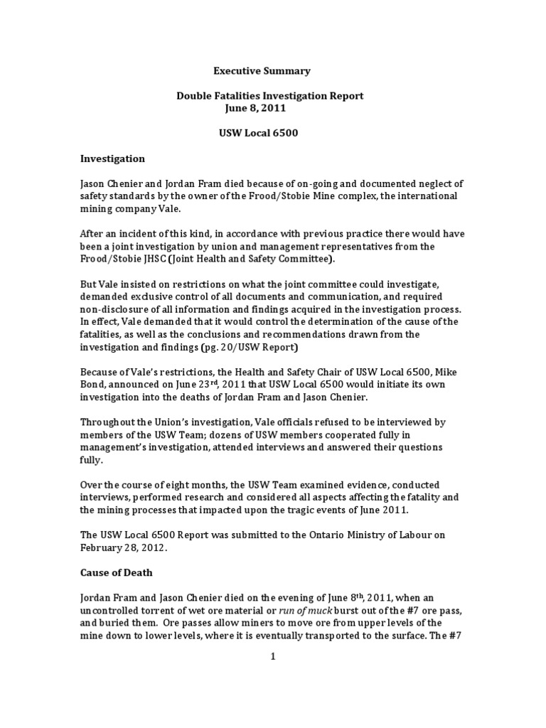 USW Local 6500 Double Fatalities Investigation Report | PDF ...