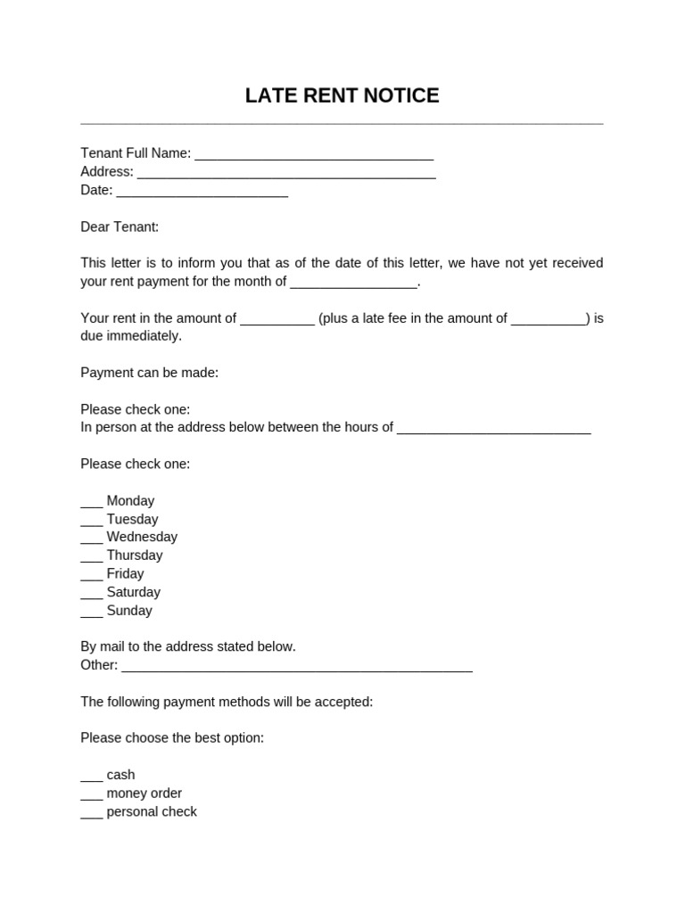 Late Rent Notice Template | PDF