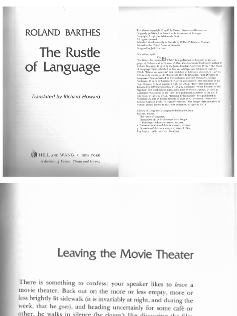 Leaving The Movie Theatre - Roland Barthes | PDF