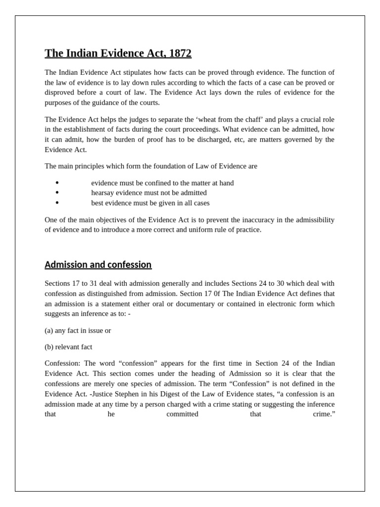 Indian Evidence Act: Admissions & Confessions | PDF | Confession (Law ...