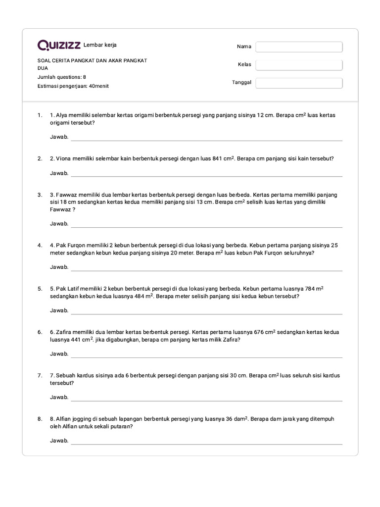 Soal Cerita Pangkat dan Akar Pangkat | PDF