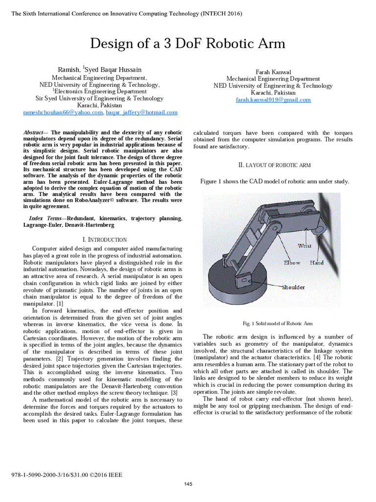 Design of a 3 DoF Robotic Arm | PDF | Kinematics | Robotics