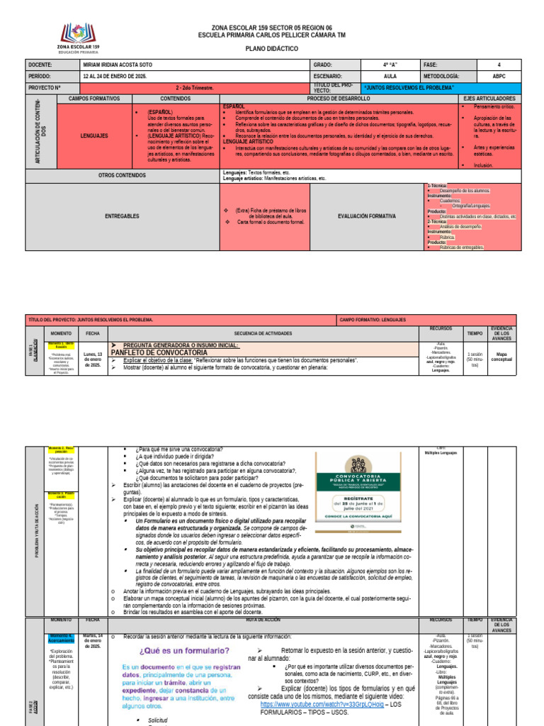 Proyecto 2 - 2do Trimestre 4a - Lenguajes - Plano Didactico Z159 - 24.25 | PDF | Información ...