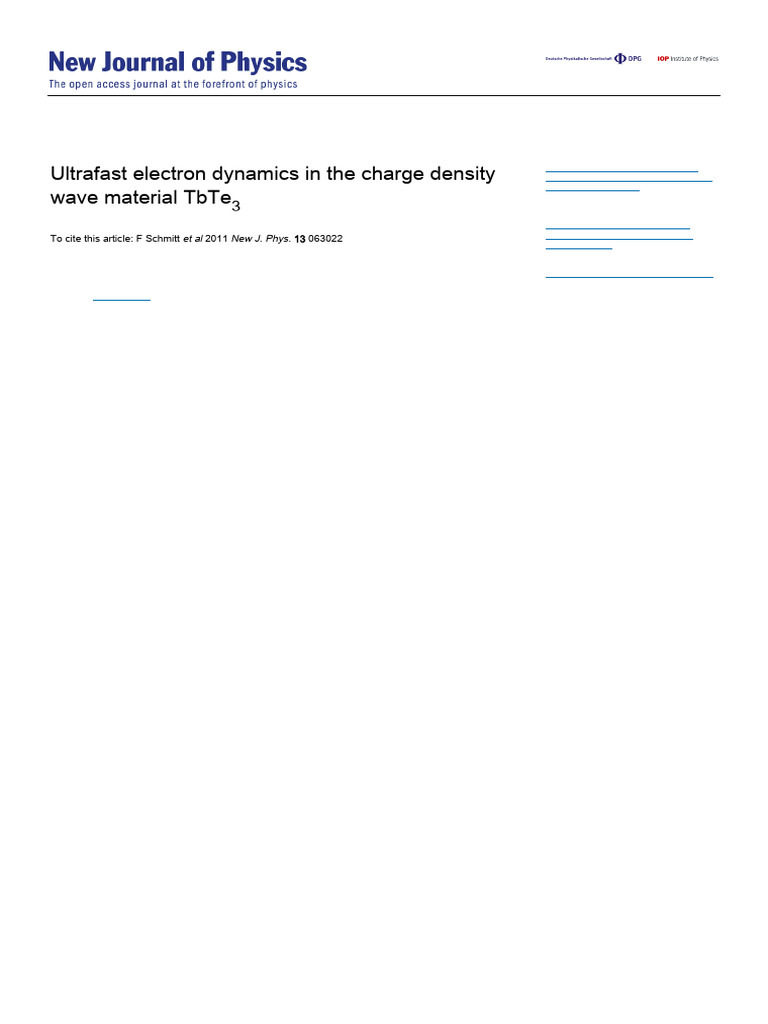 2011 - FSchmitt - NJP - Ultrafast Electron Dynamics in The Charge Density Wave TbTe3 | PDF ...