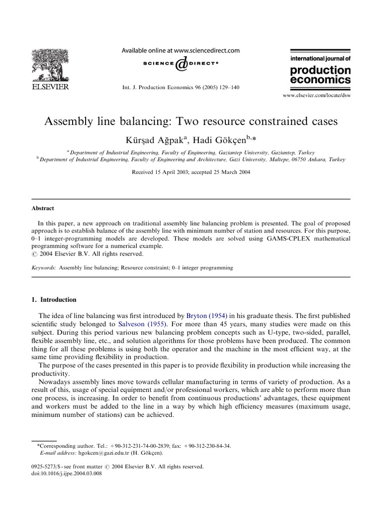 Assembly Line Balancing Two Resource Constrained Cases | PDF | Mathematical Optimization ...