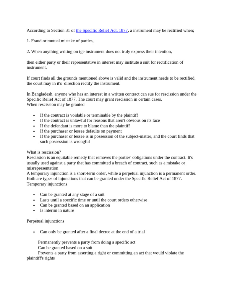 According To Section 31 of The Specific Relief Act | PDF