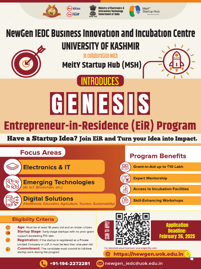 Poster - GENESIS Entrepreneur-in-Residence (EiR) Program - Updated | PDF