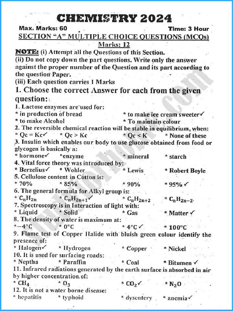 Chemistry Past Year Paper 2024 For Class 10th 1 | PDF