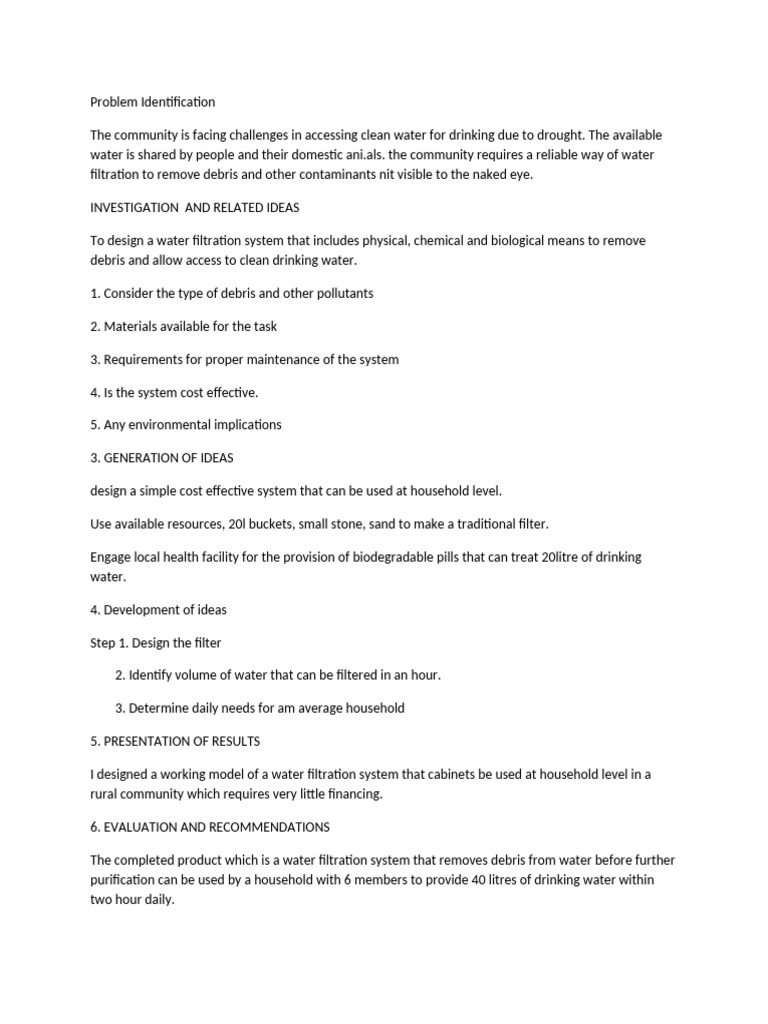 Community Water Filtration System Design | PDF