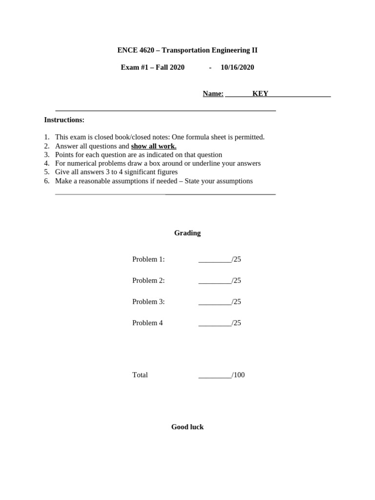 Transportation Engineering Exam Solutions | PDF | Visual Acuity ...