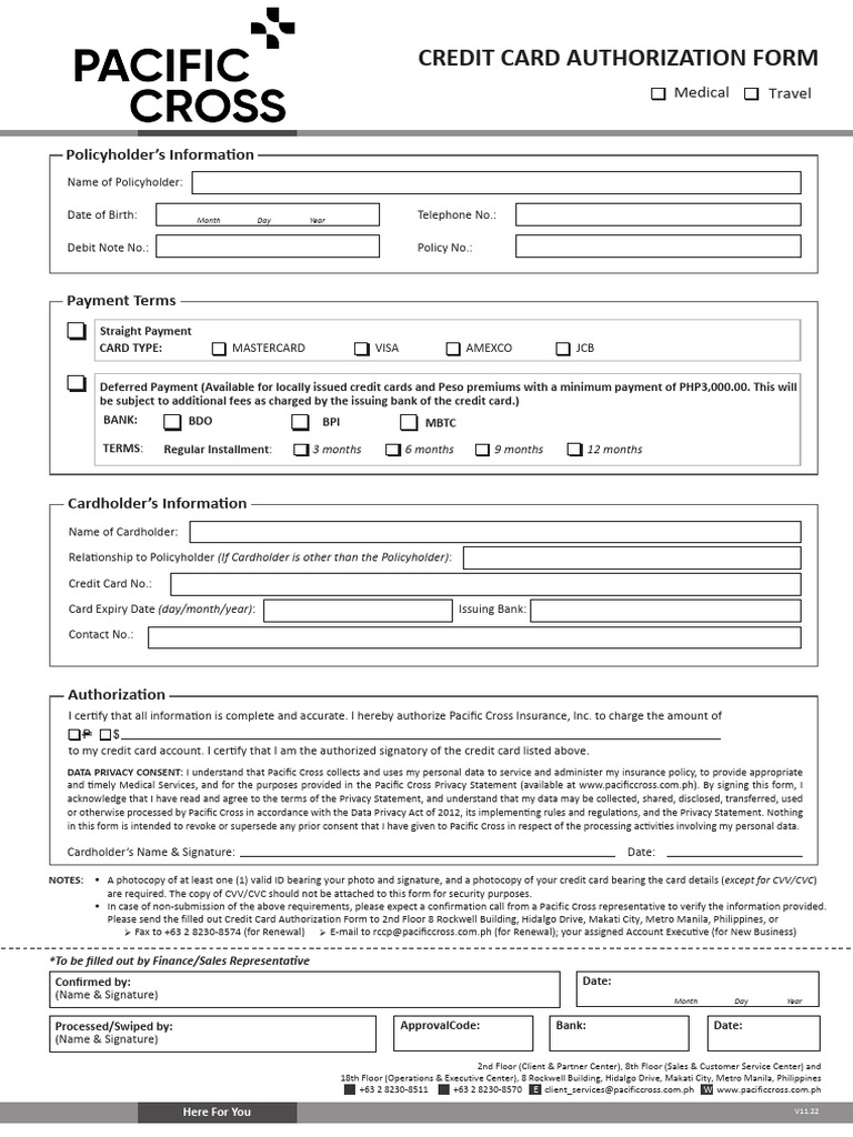 Credit Card Authorization Form | PDF | Credit Card | Insurance