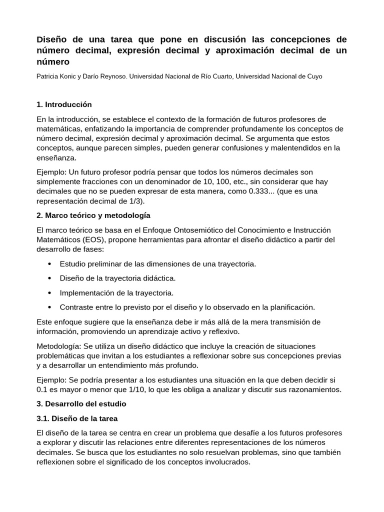 Diseño de una tarea que pone en discusión las concepciones de número decimal | PDF | Enseñando ...