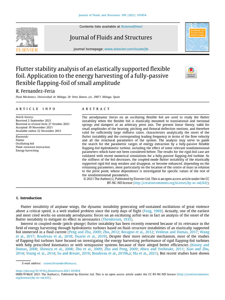 Journal of Fluids and Structures: R. Fernandez-Feria | PDF | Applied And Interdisciplinary ...