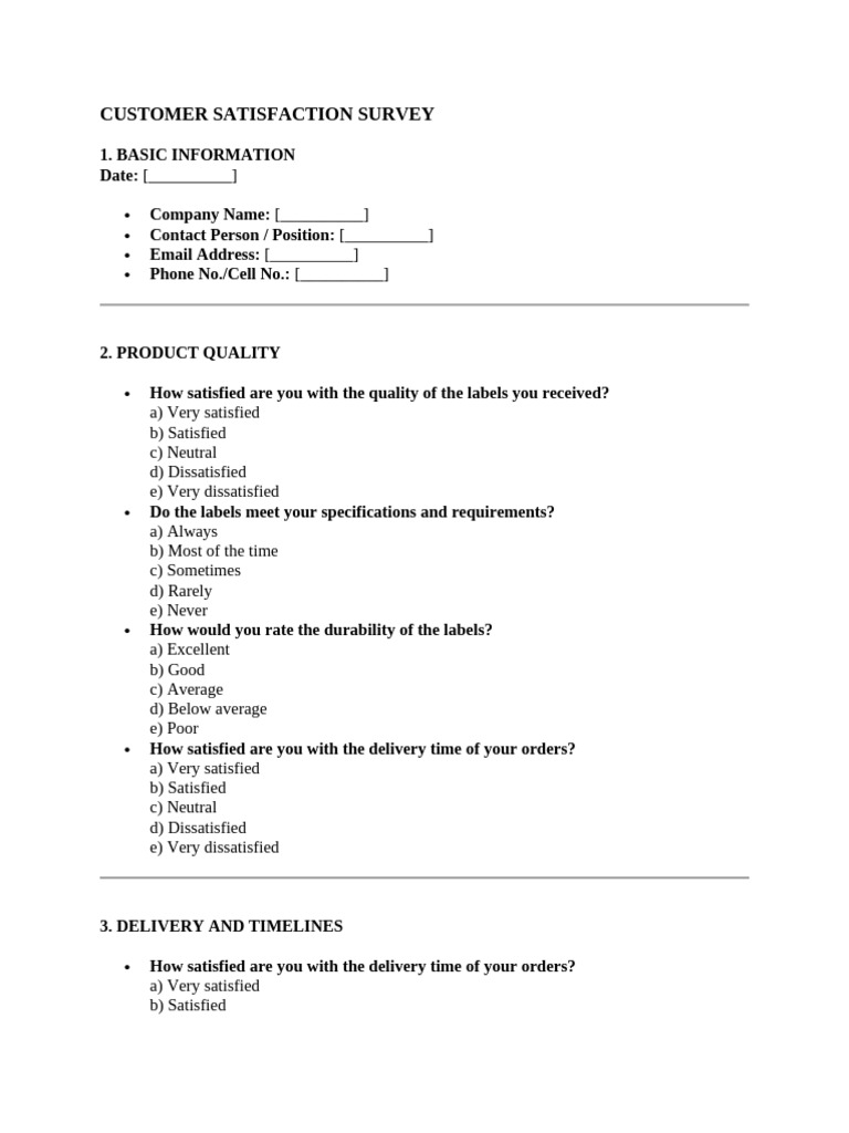 Customer Satisfaction Survey Template | PDF | Customer Satisfaction ...