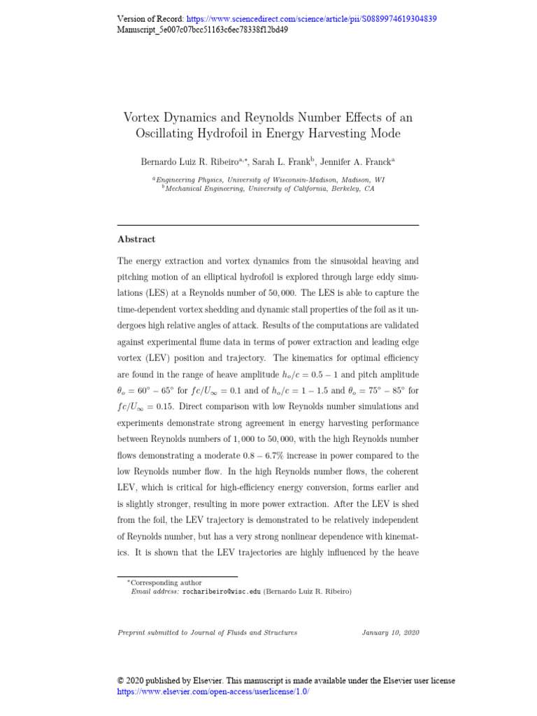 Vortex Dynamics and Reynolds Number Effects of An Oscillating Hydrofoil ...