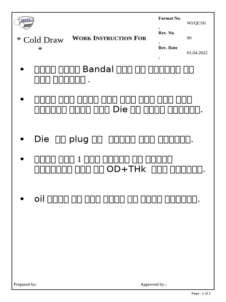 Cold Draw : ORK Nstruction OR | PDF