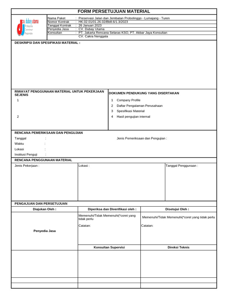 Form Persetujuan Material | PDF