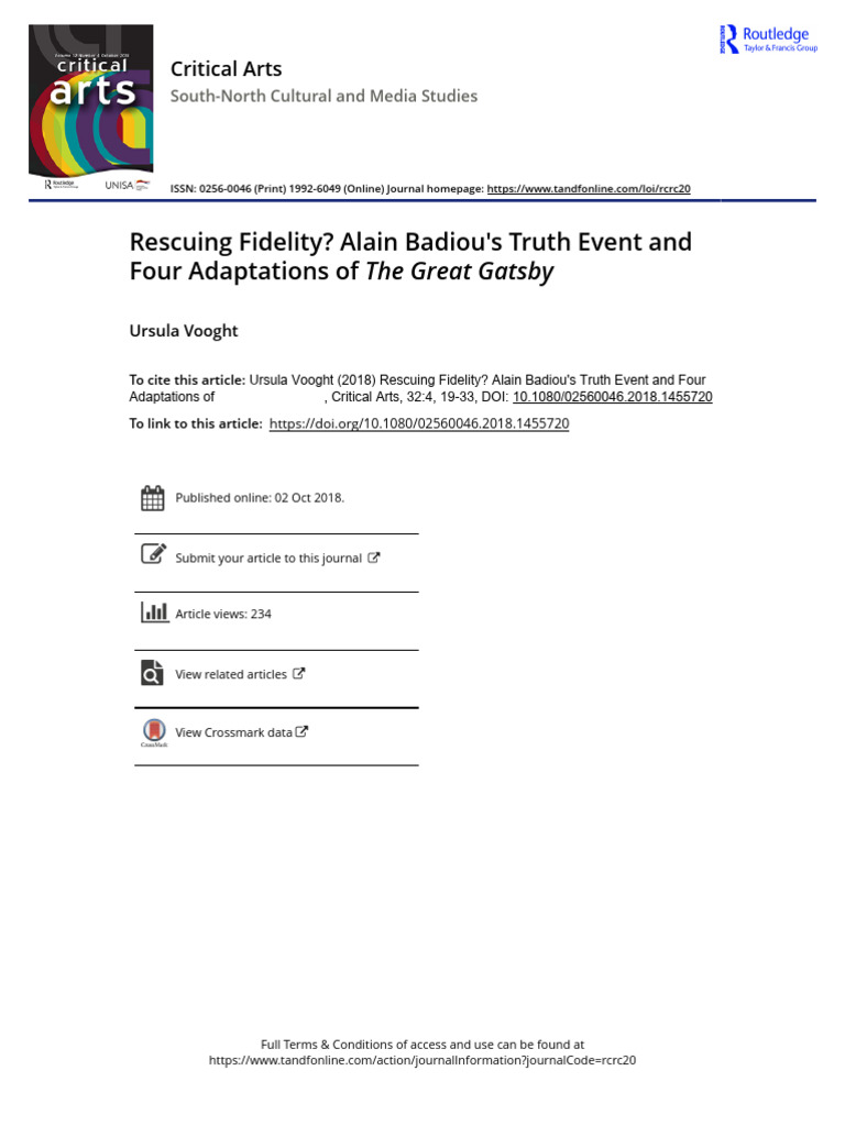 Rescuing Fidelity Alain Badiou S Truth Event and Four Adaptations of ...