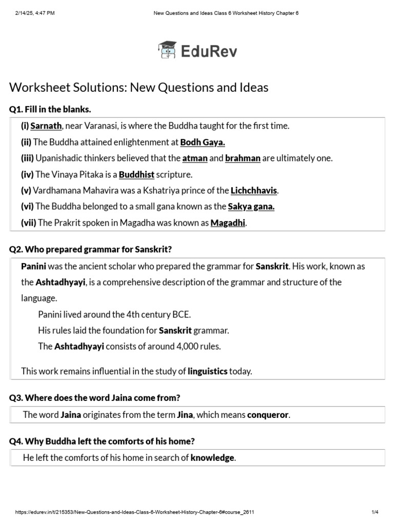 Class 6 History: Buddhism & Jainism Worksheet | PDF | Indian Religions ...