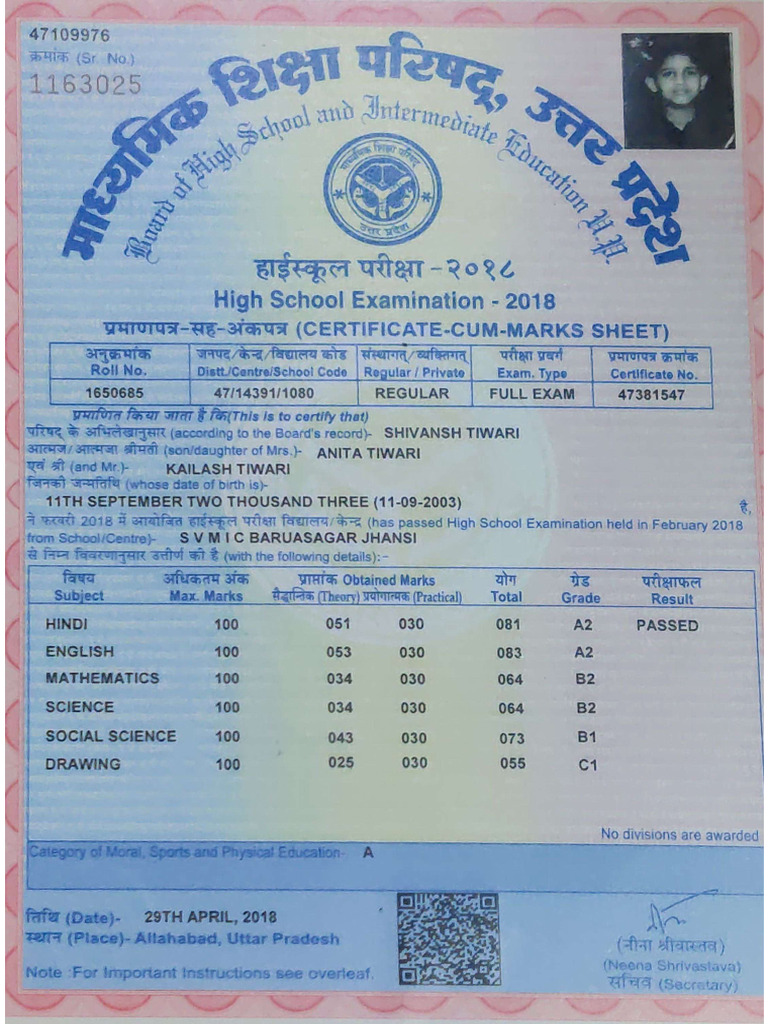 High School Marksheet | PDF