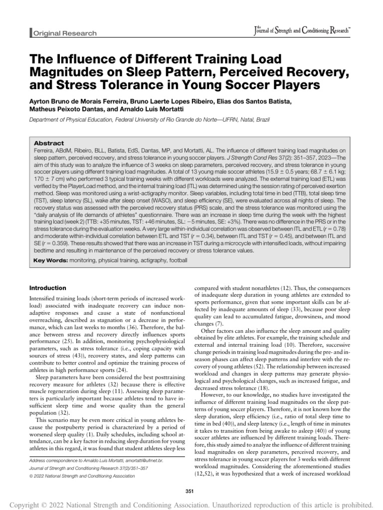 The Influence of Different Training Load Magnitudes On Sleep Pattern ...