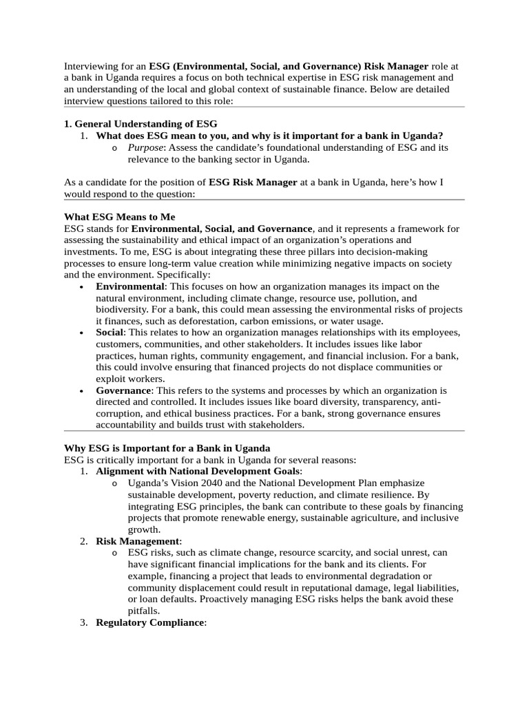 ESG Interview questions and answers | PDF | Risk | Sustainability