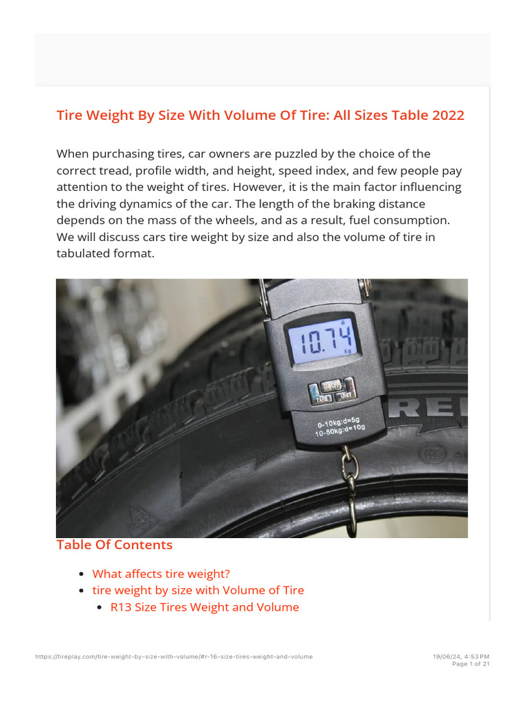 Tire Weight by Size With Volume of Tire - All Sizes Table 2022 | PDF ...