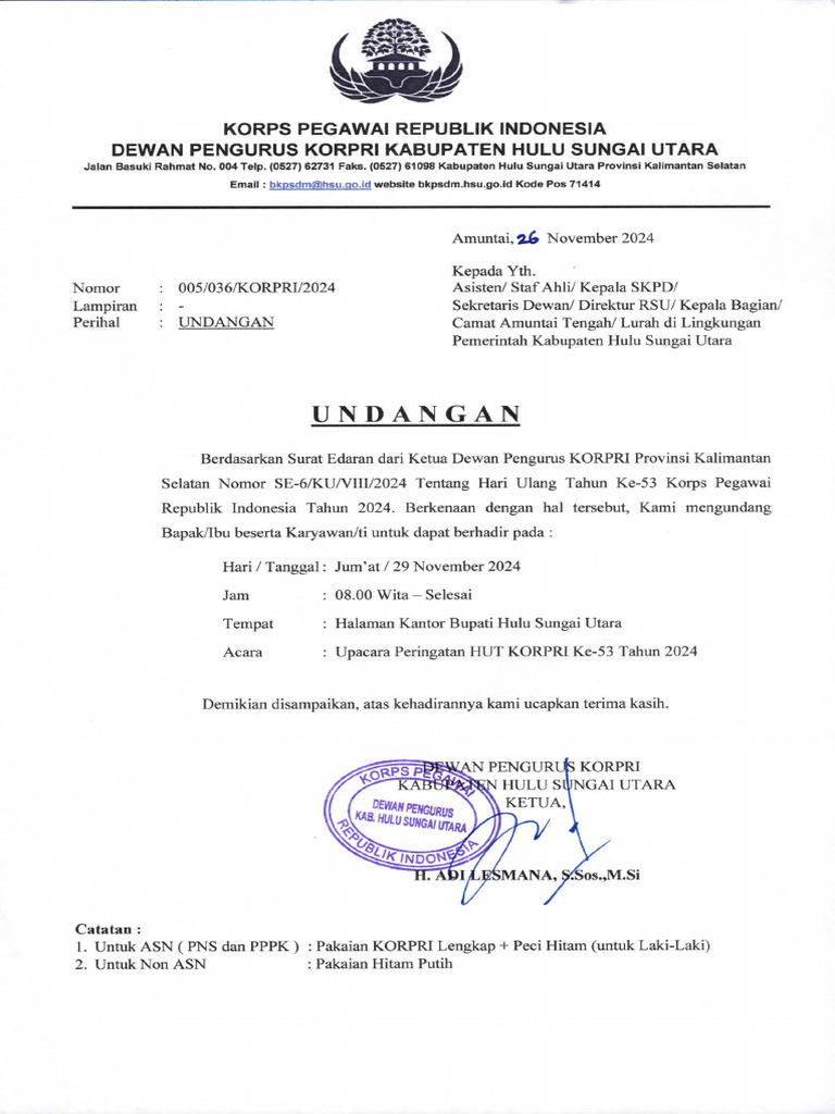 Undangan HUT KORPRI Ke-53 HSU 2024 | PDF