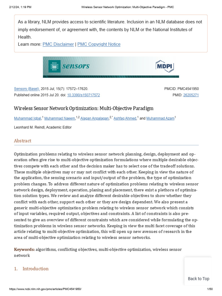 Wireless Sensor Network Optimization_ Multi-Objective Paradigm - PMC | PDF | Wireless Sensor ...