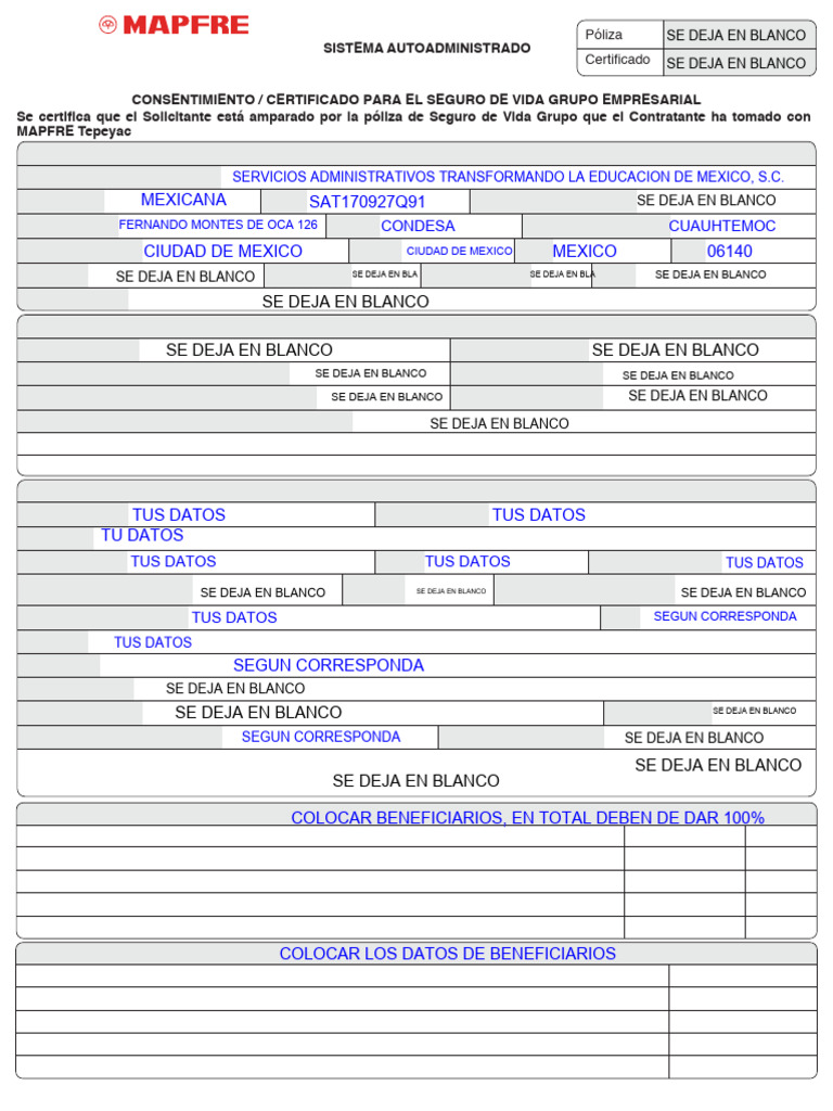 Ejemplo de Póliza de Seguro de Vida | PDF | Póliza de seguros | Seguro
