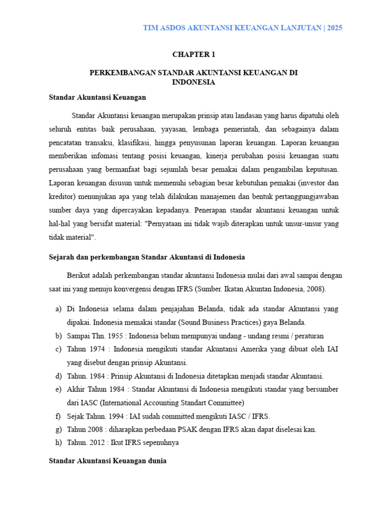 MODUL CHAPTER 1 - Perkembangan Standar Akuntansi Keuangan Di Indonesia | PDF